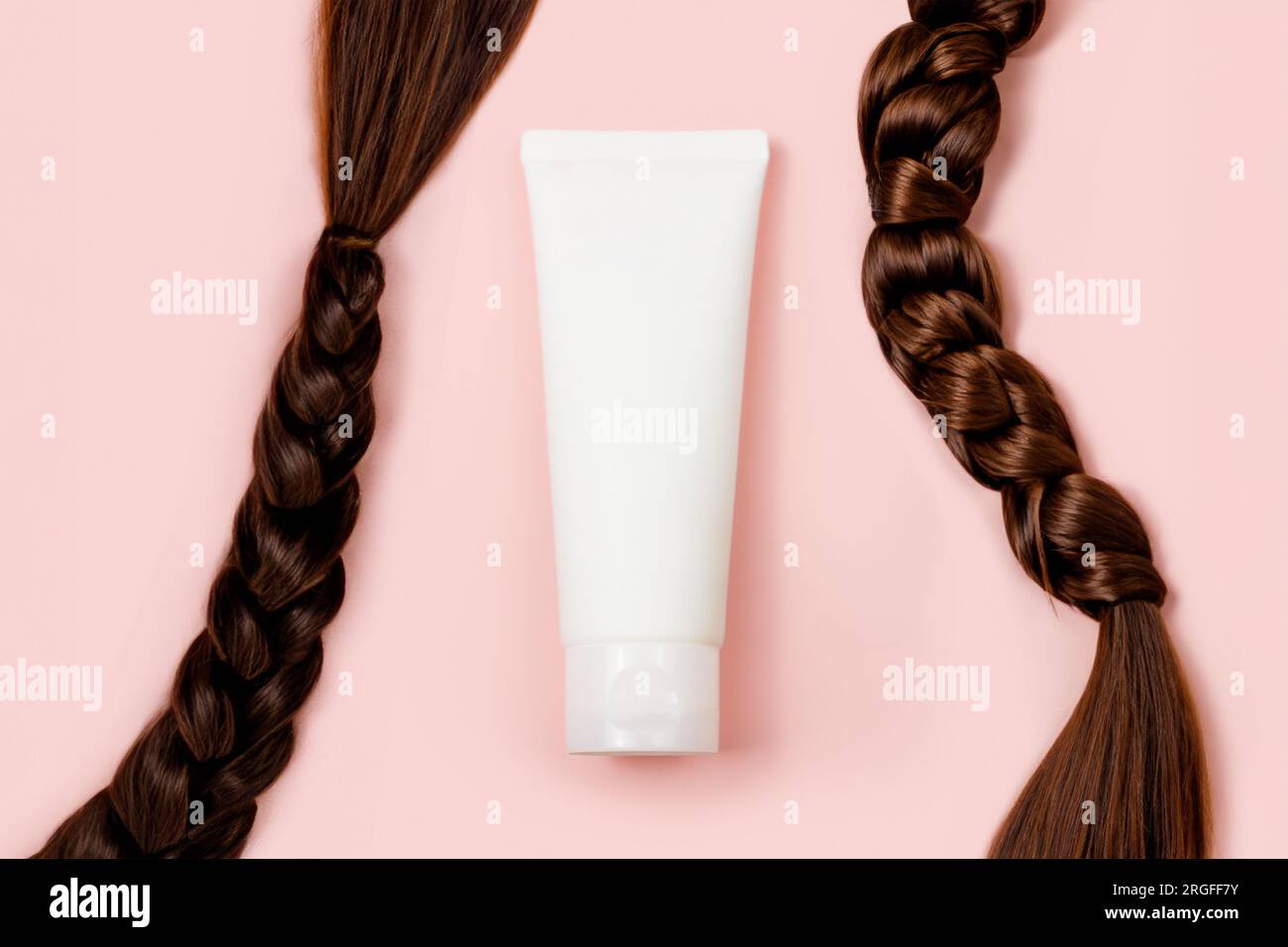 shampoo cosmetic tube bottle, two red copper color, brunette brown long ...