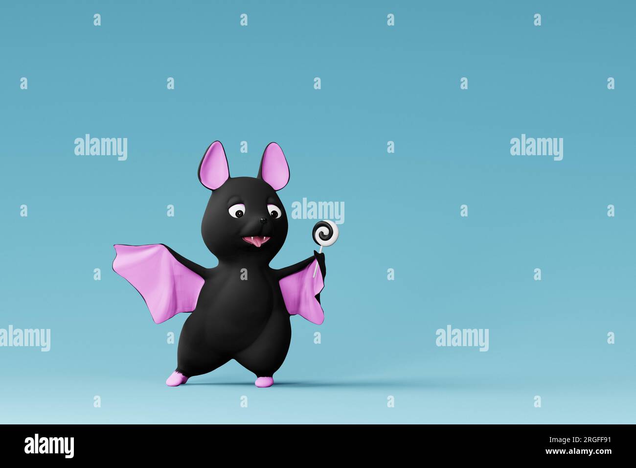 Cute Halloween bat holding spiral candy. 3d render Stock Photo - Alamy