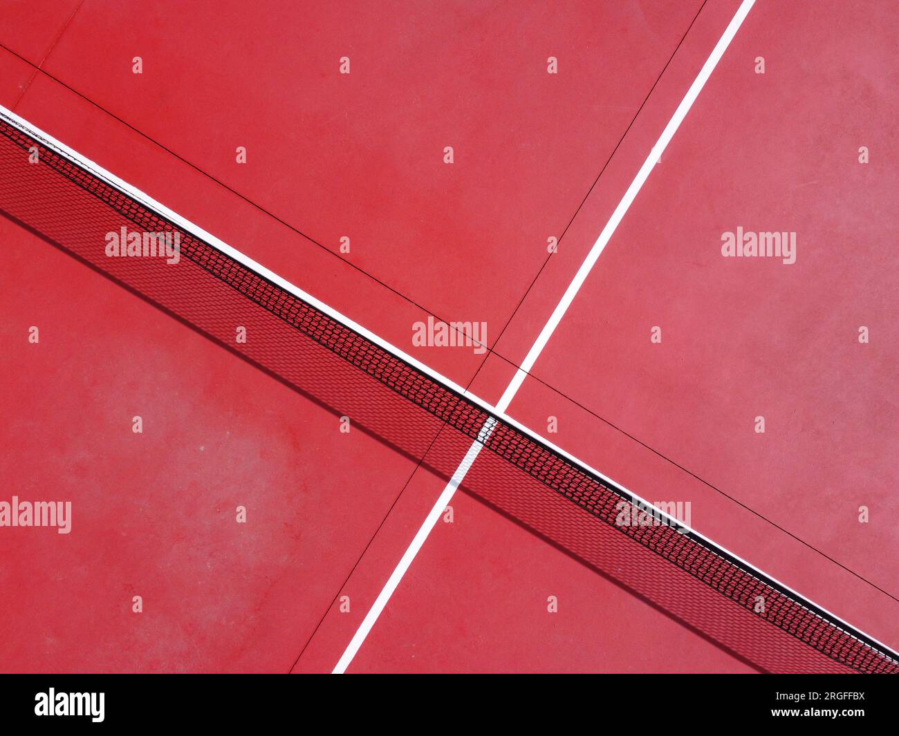 aerial top drone view of the center of a red tennis court Stock Photo ...