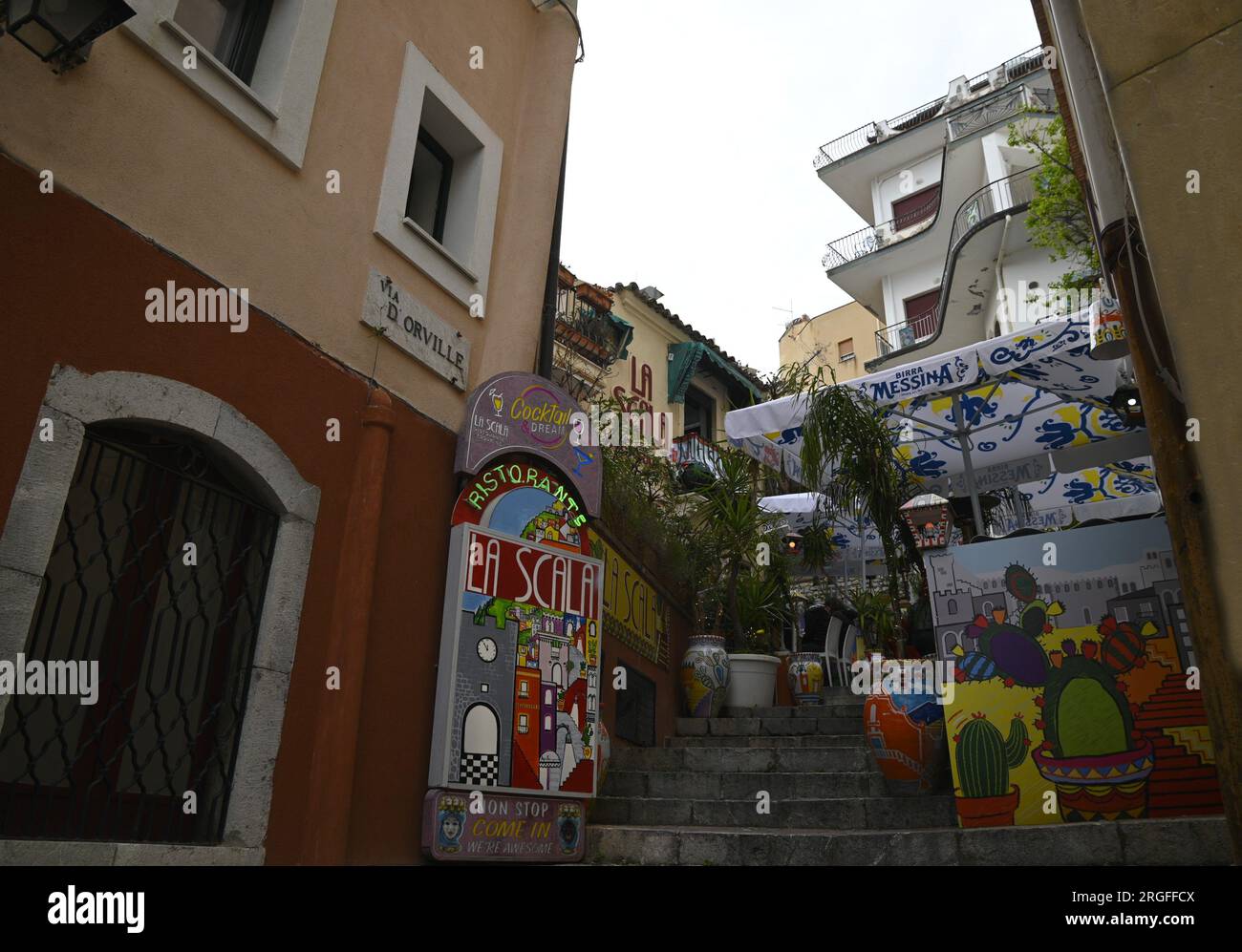 Landscape with scenic exterior view of La Scala a traditional Sicilian ...