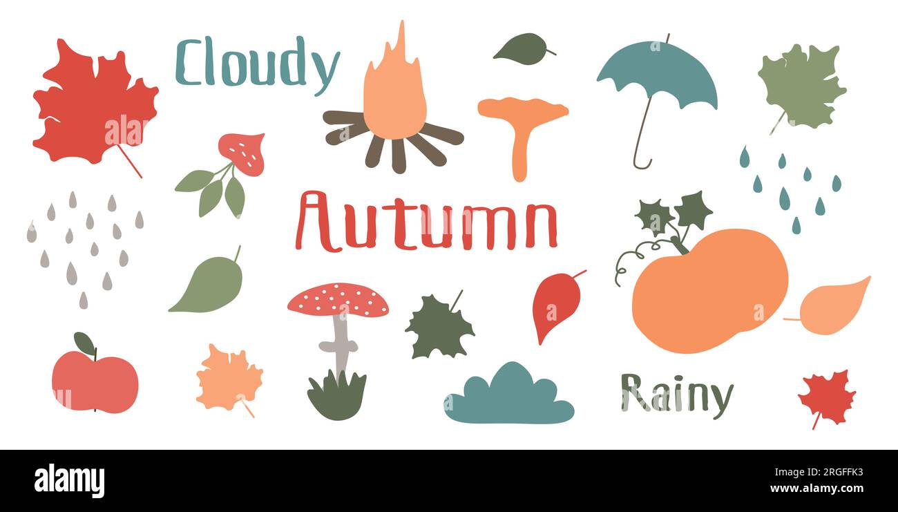 Set of Autumn vector illustrations. Seasonal clipart with Leaves ...