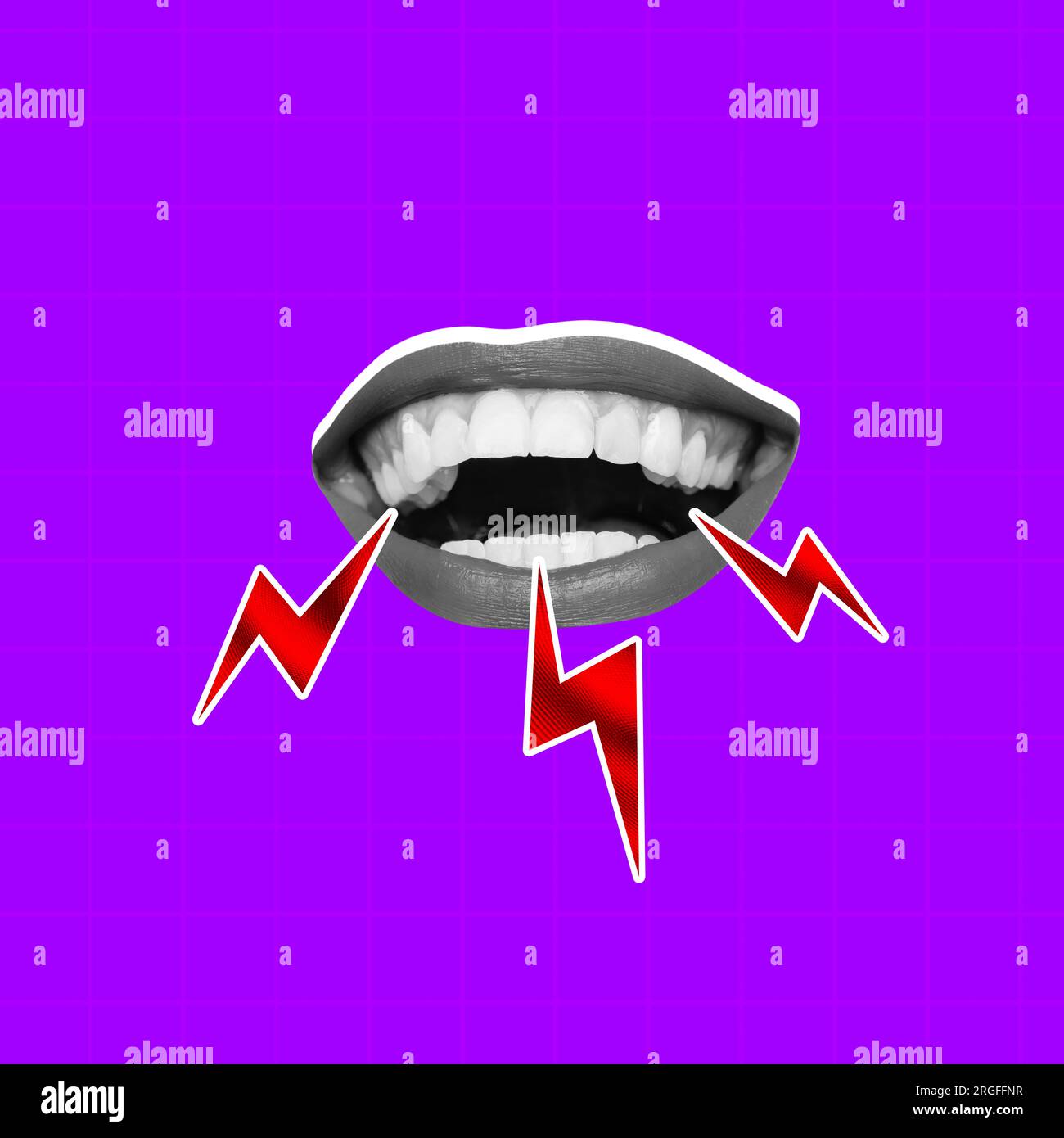 Contemporary art collage. Creative artwork of black-white mouth with ...