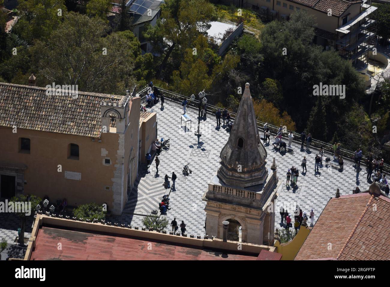 Aerial view of Piazza IX Aprile and the Sicilian Gothic style Chiesa di ...
