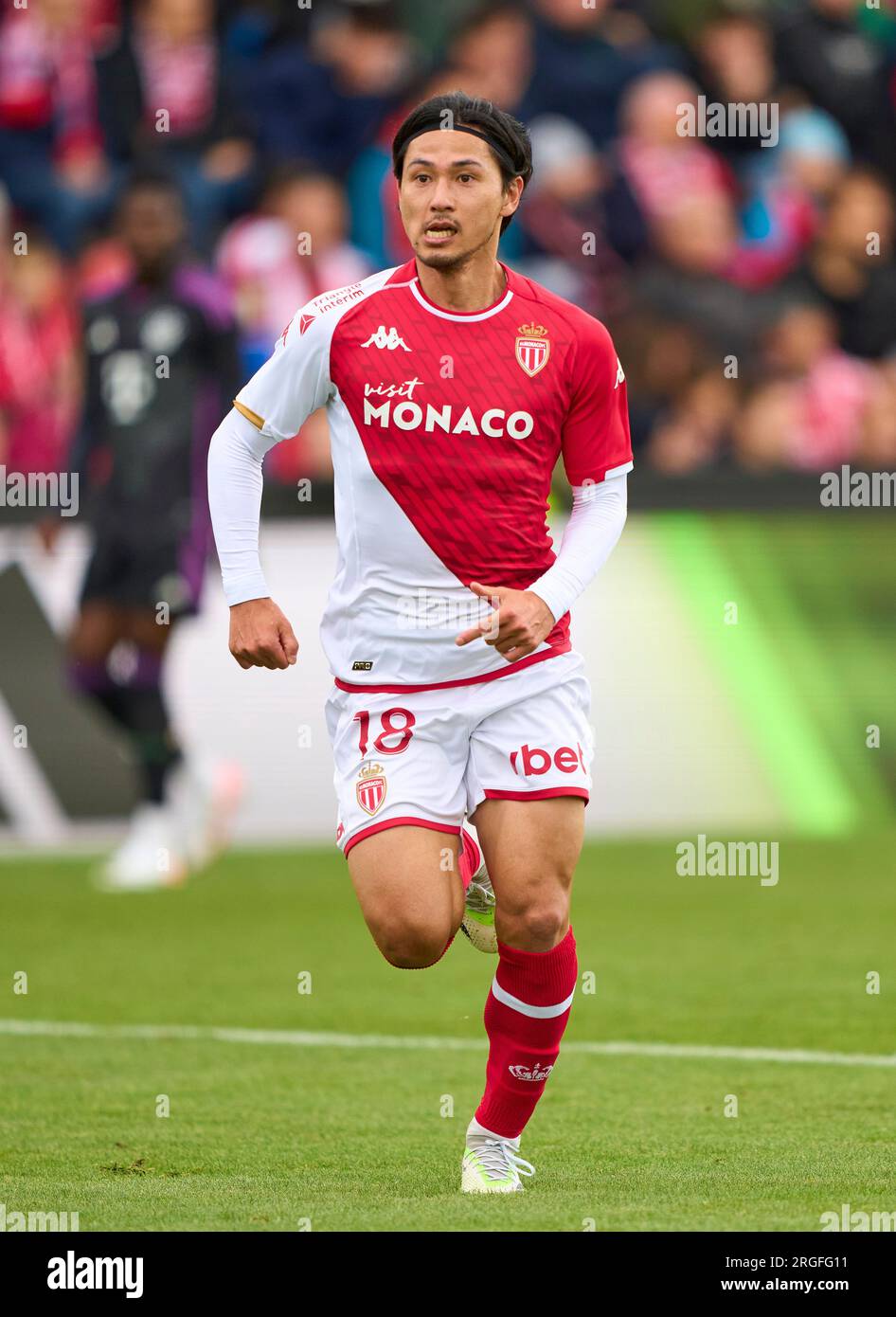 Takumi Minamino, AS Monaco 18 in action at the friendly match FC BAYERN ...