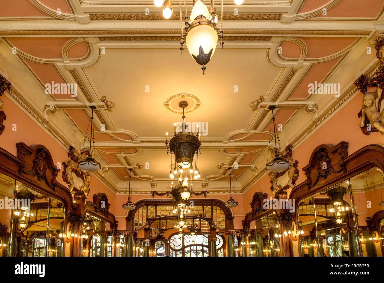 Illuminated lamps in the ceiling. The luxury food and drink ...