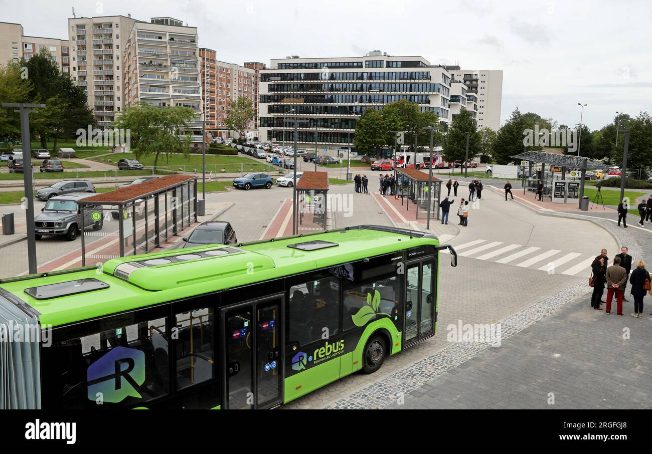 Rostock, Germany. 09th Aug, 2023. A bus pulls up to the grand opening ...