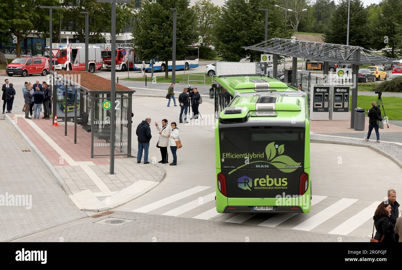Rostock, Germany. 09th Aug, 2023. A bus pulls up to the grand opening ...