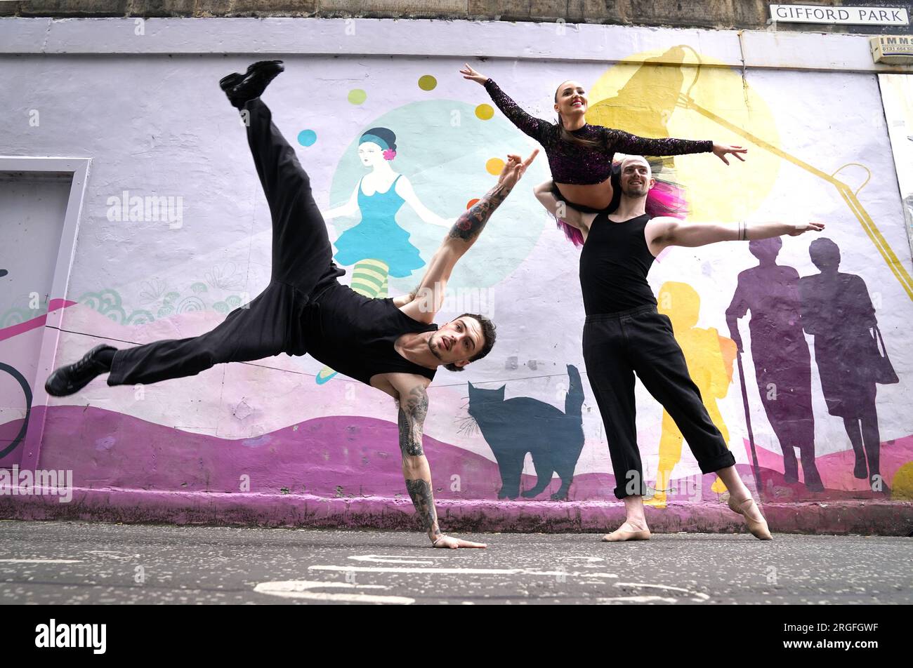 Ballet dancers Kealy Fouracre, Tyrone Anthony and street perfomer Riley ...