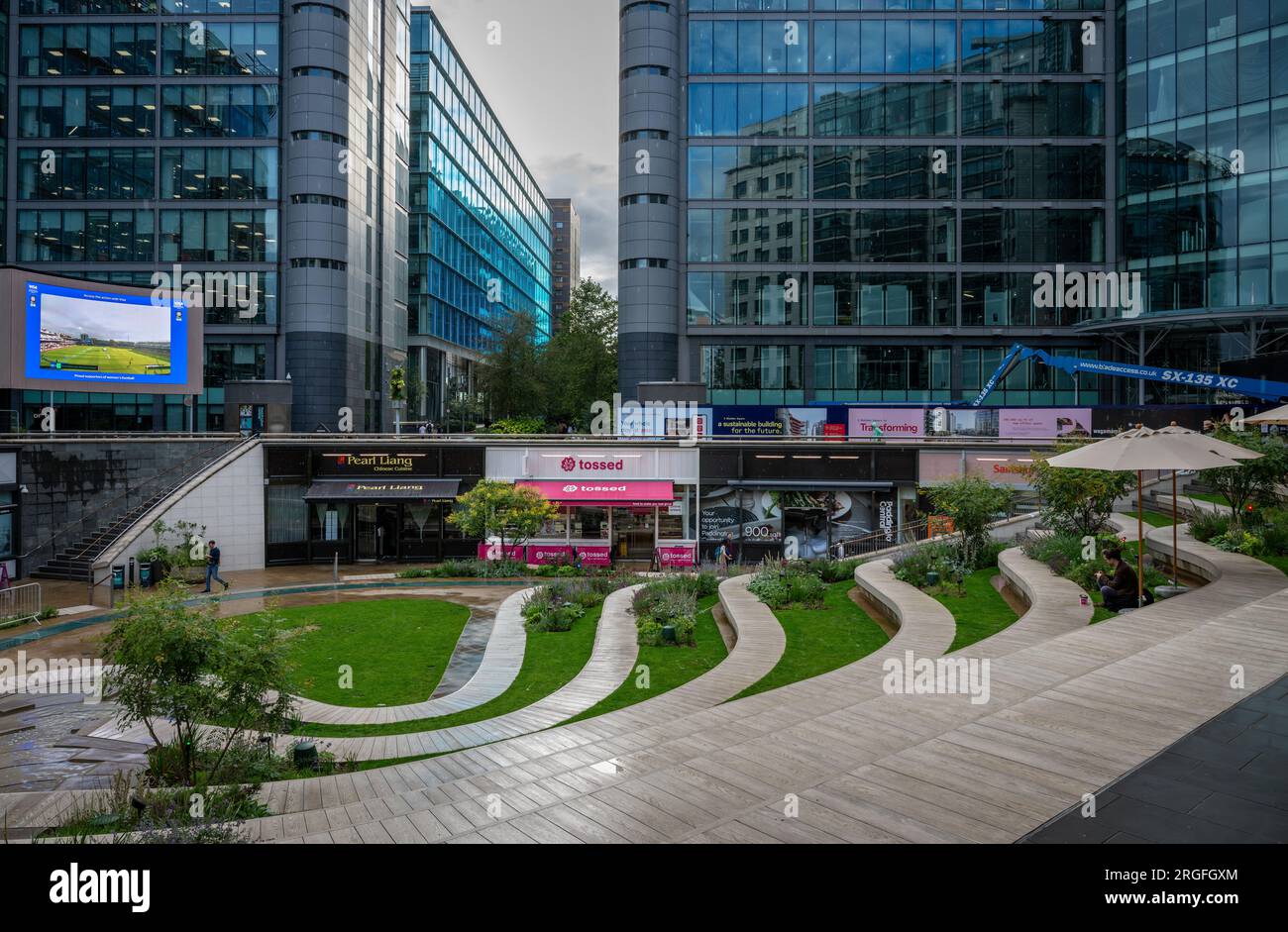 London, UK: Paddington Central in the rain. A modern development of ...