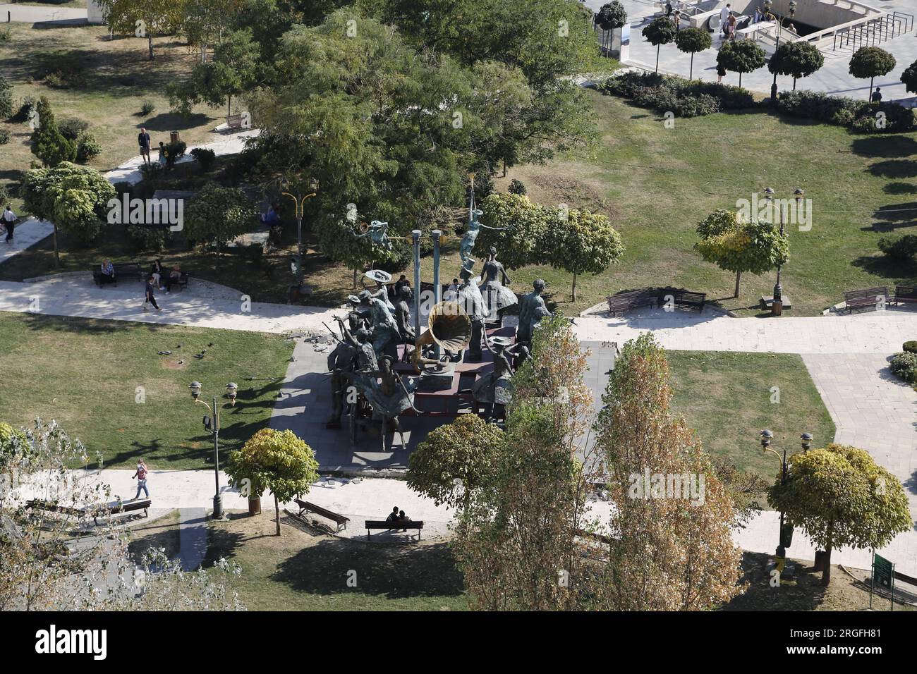 Aerial view of the Caragialiana sculpture (Clown Cart) by Ioan Bolborea ...