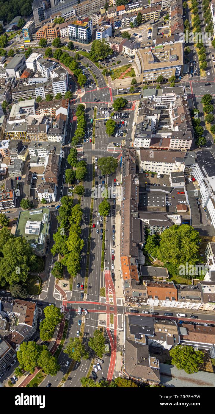 Aerial view, red bike lanes, intersection Olpe and Ostwall, federal ...
