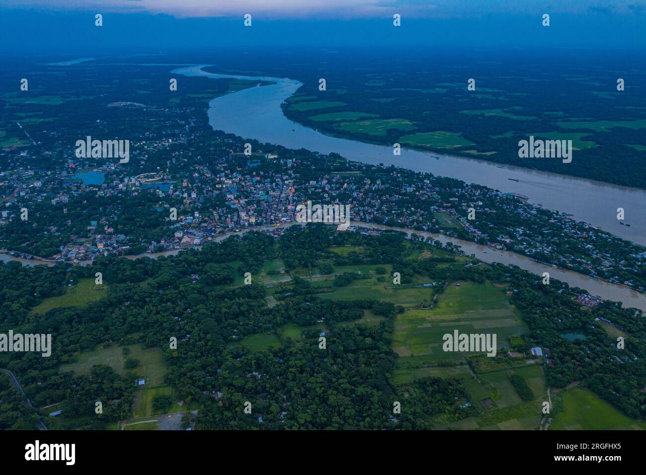 Aerial view of the Jhalakathi district town between Sugondha River and ...