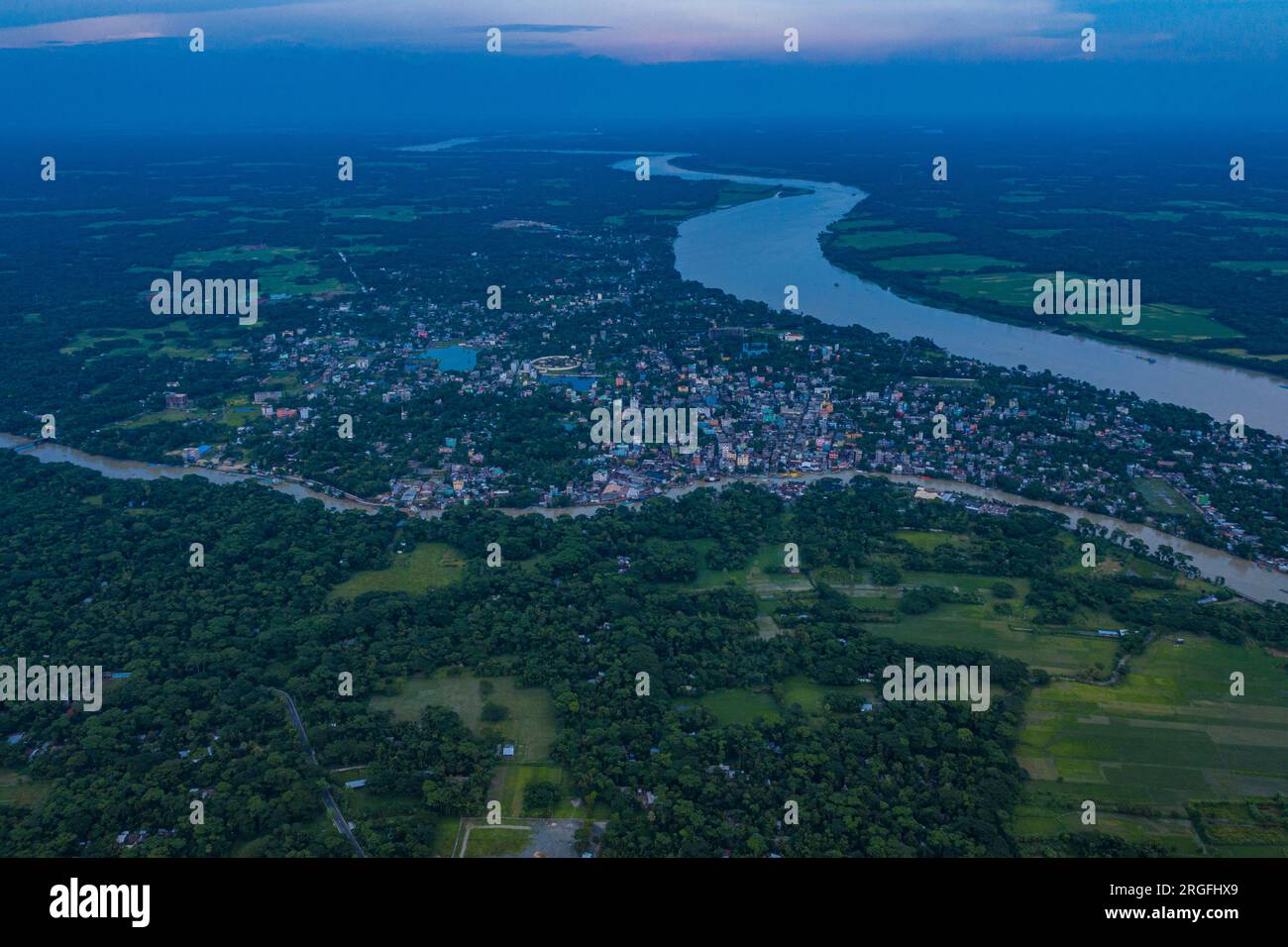 Aerial view of the Jhalakathi district town between Sugondha River and ...