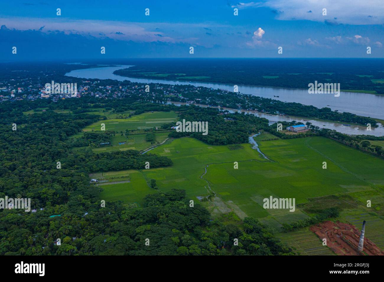 Aerial view of the Jhalakathi district town between Sugondha River and ...