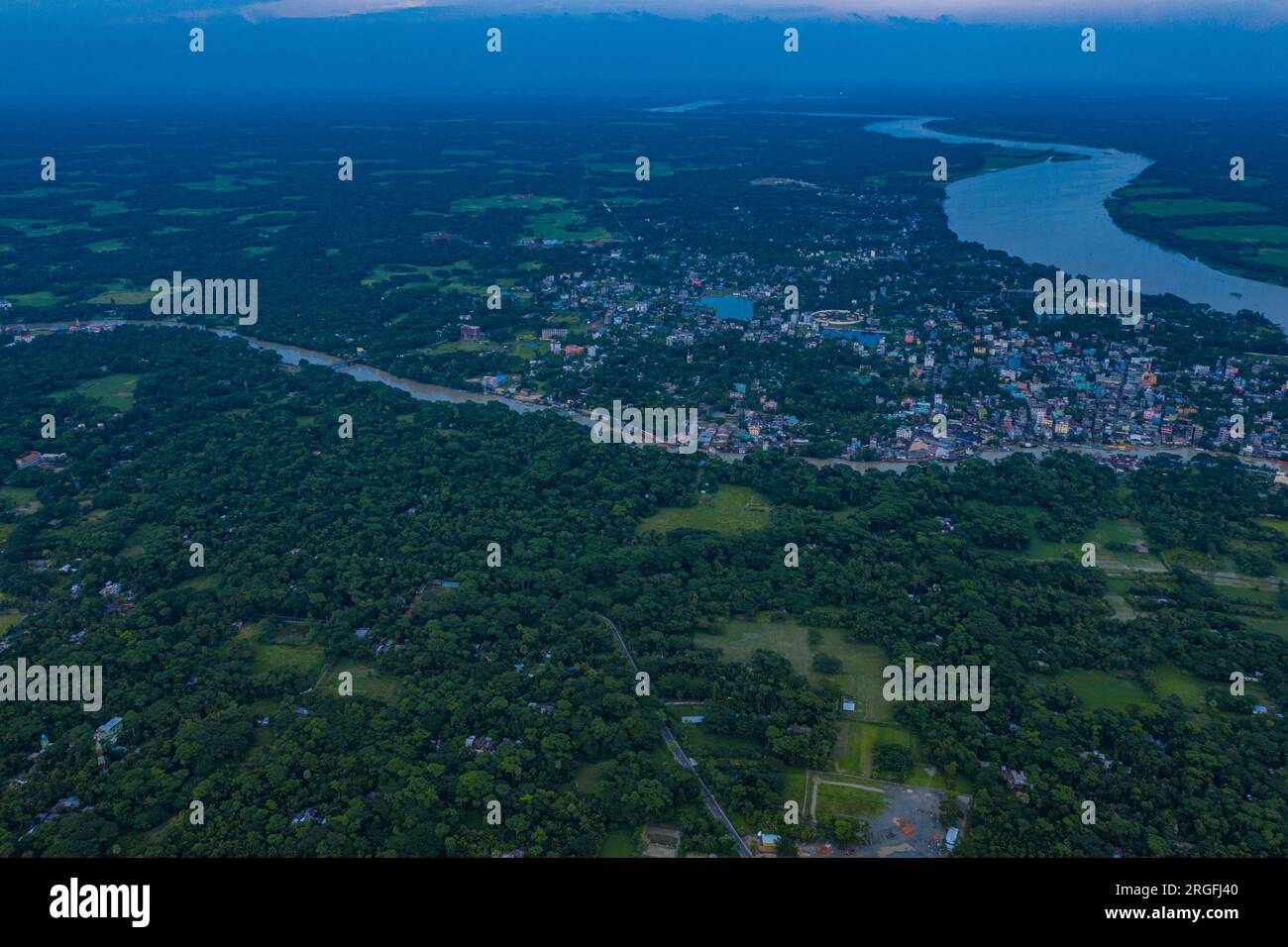 Aerial view of the Jhalakathi district town between Sugondha River and ...