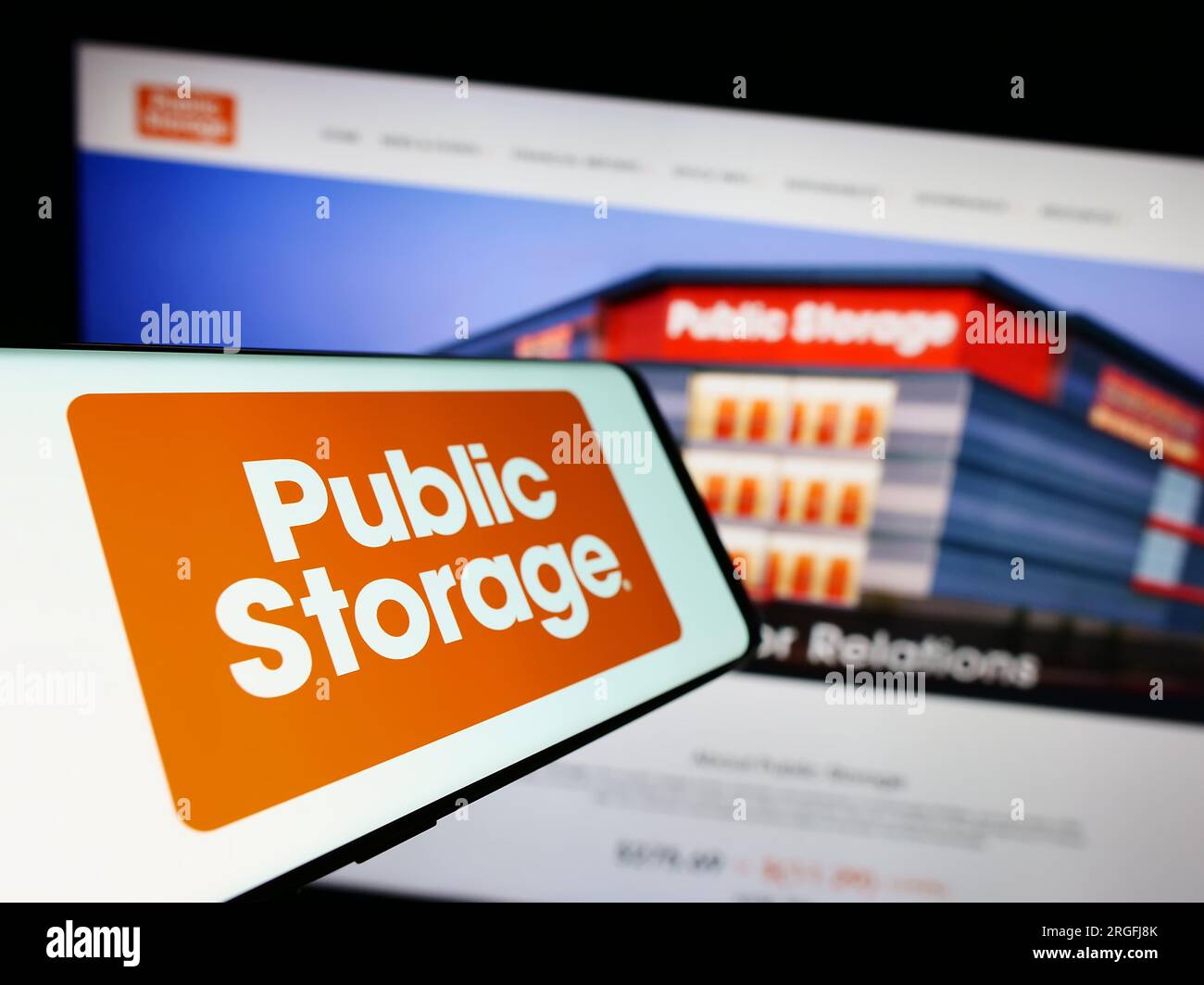 Mobile phone with logo of American real estate company Public Storage ...