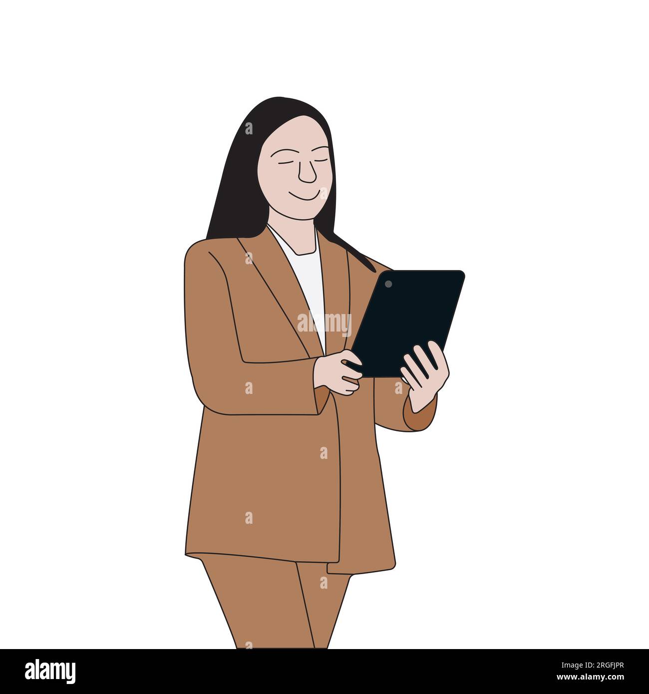 Young user business woman using touchscreen pc tablet standing in ...