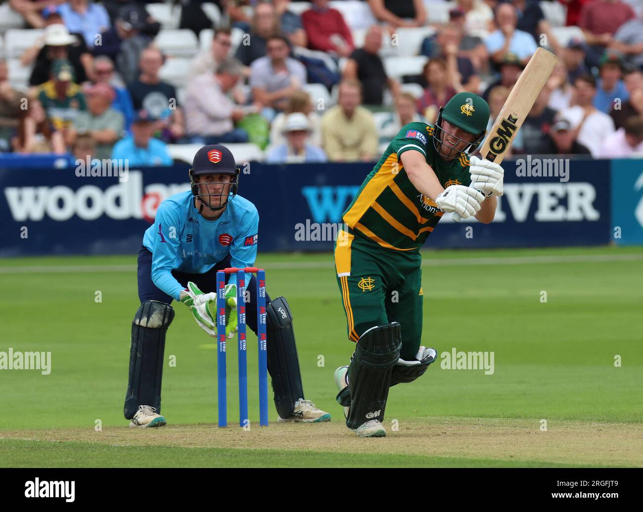 L-R Essex's Will Buttleman and Nottinghamshire's Lyndon James during ...