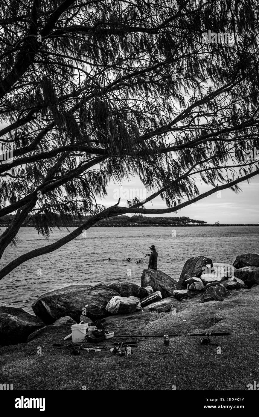 Picture of man fishing Black and White Stock Photos & Images - Alamy