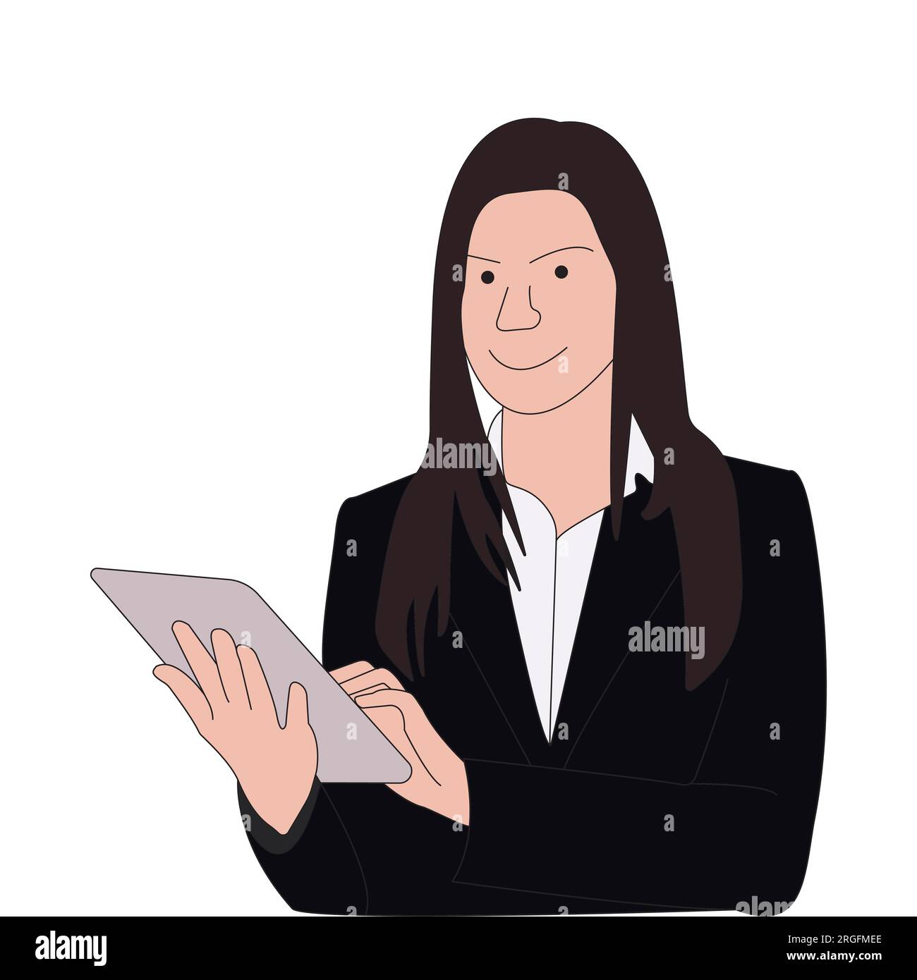 Young user business woman using touchscreen pc tablet standing in ...