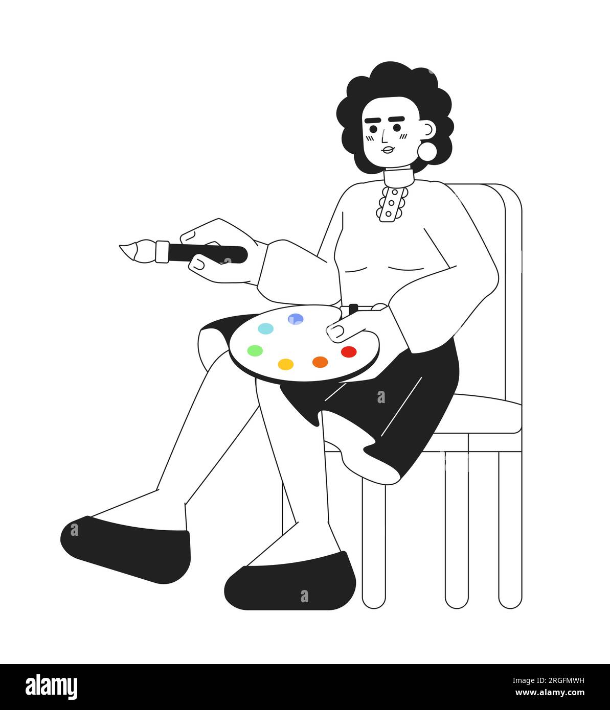 Happy artist holding paintbrush monochromatic flat vector character ...