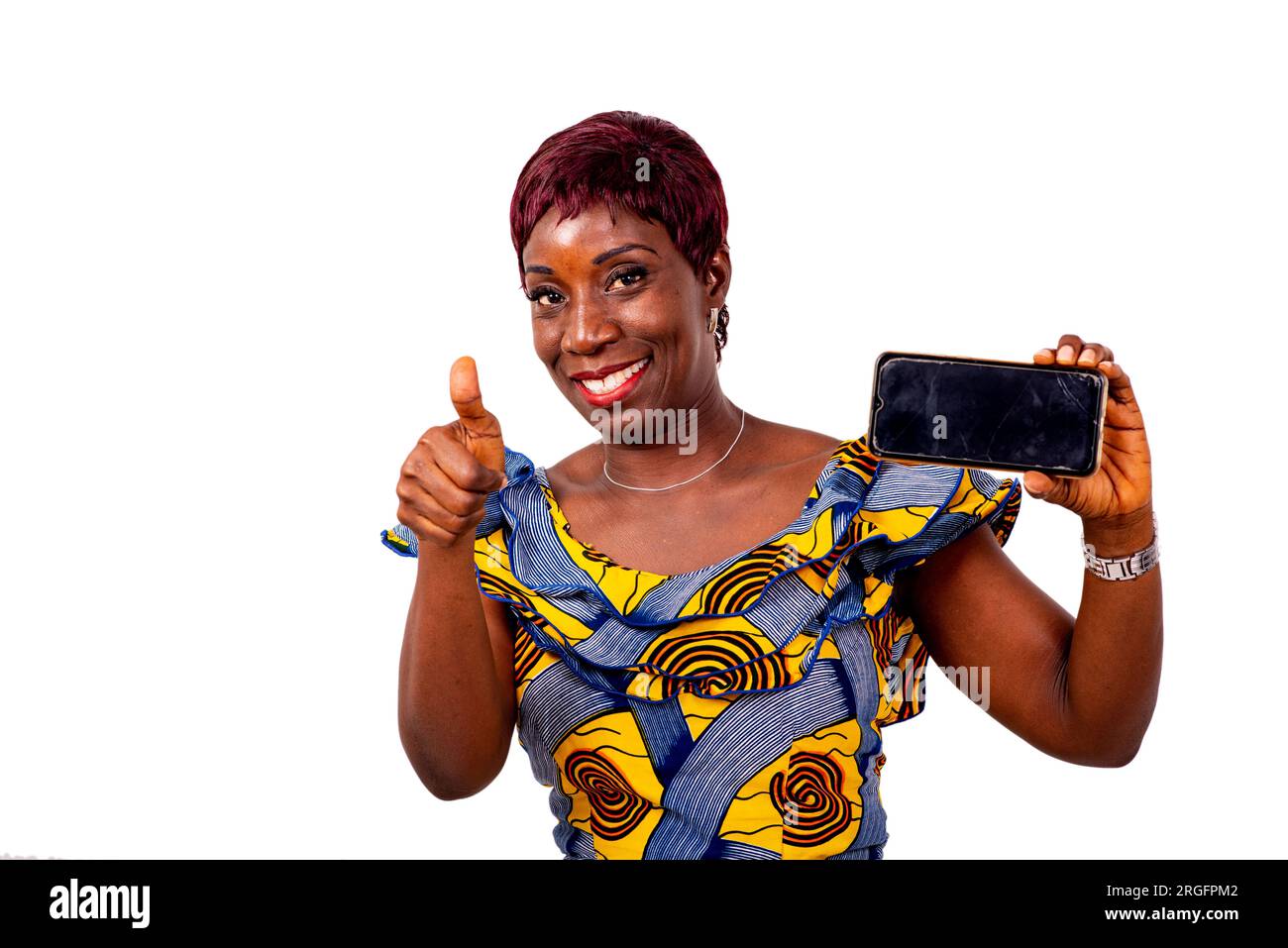 mature woman in traditional outfit standing on white background ...