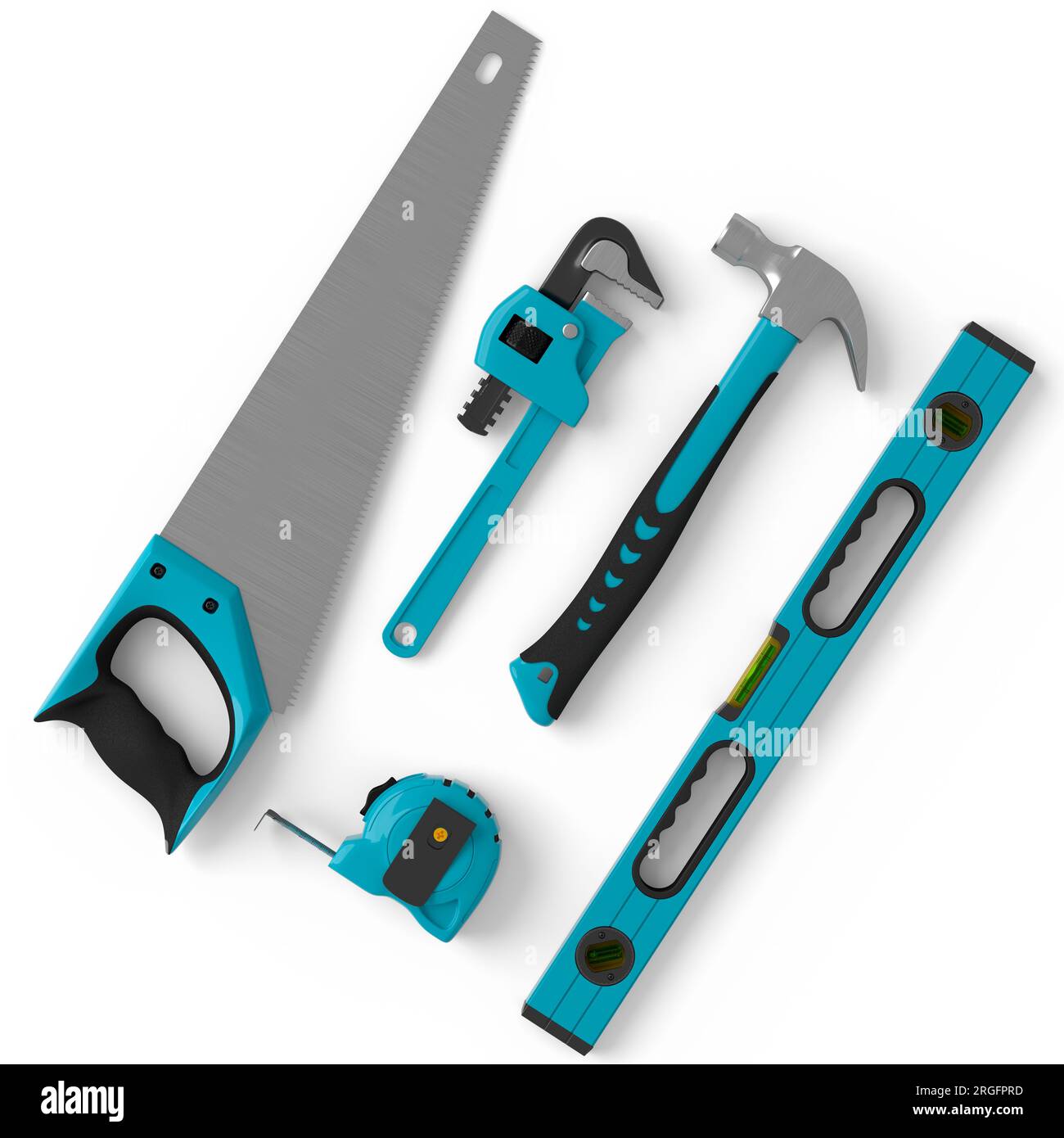 Top view of green construction tools for repair and installation on ...