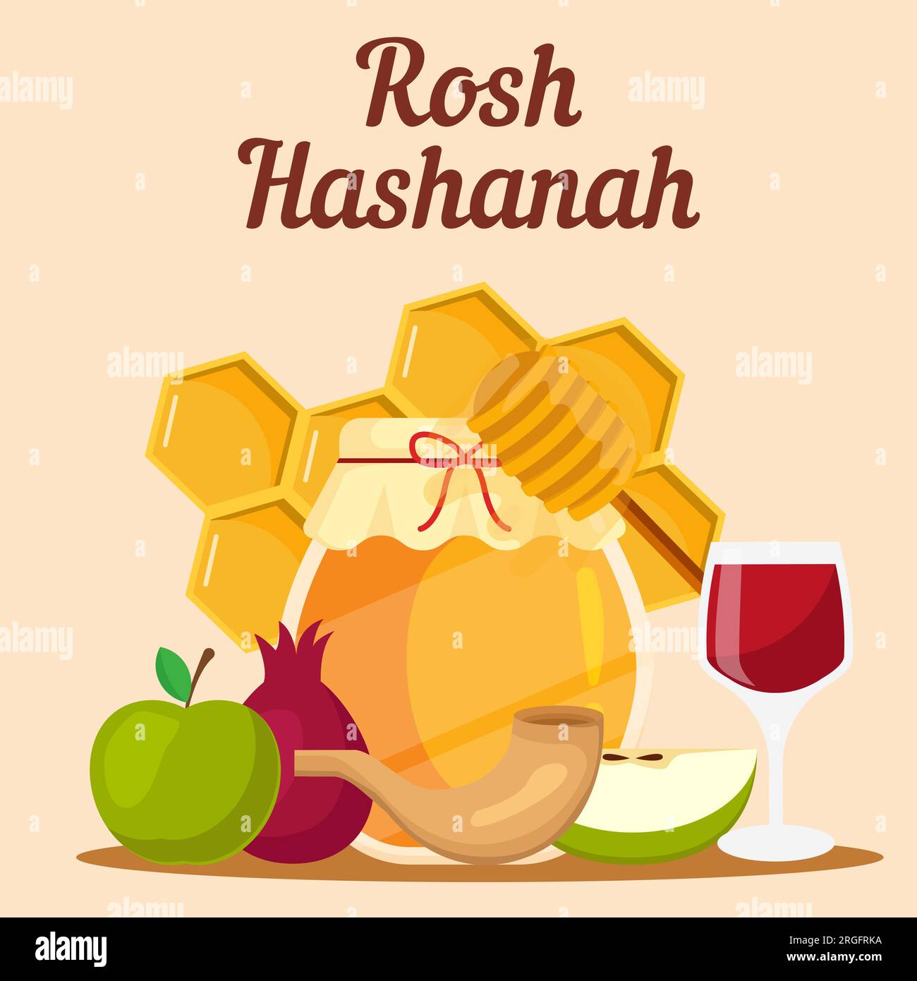 vector flat design rosh hashanah illustration with apple, pomegranate, and honey Stock Vector ...