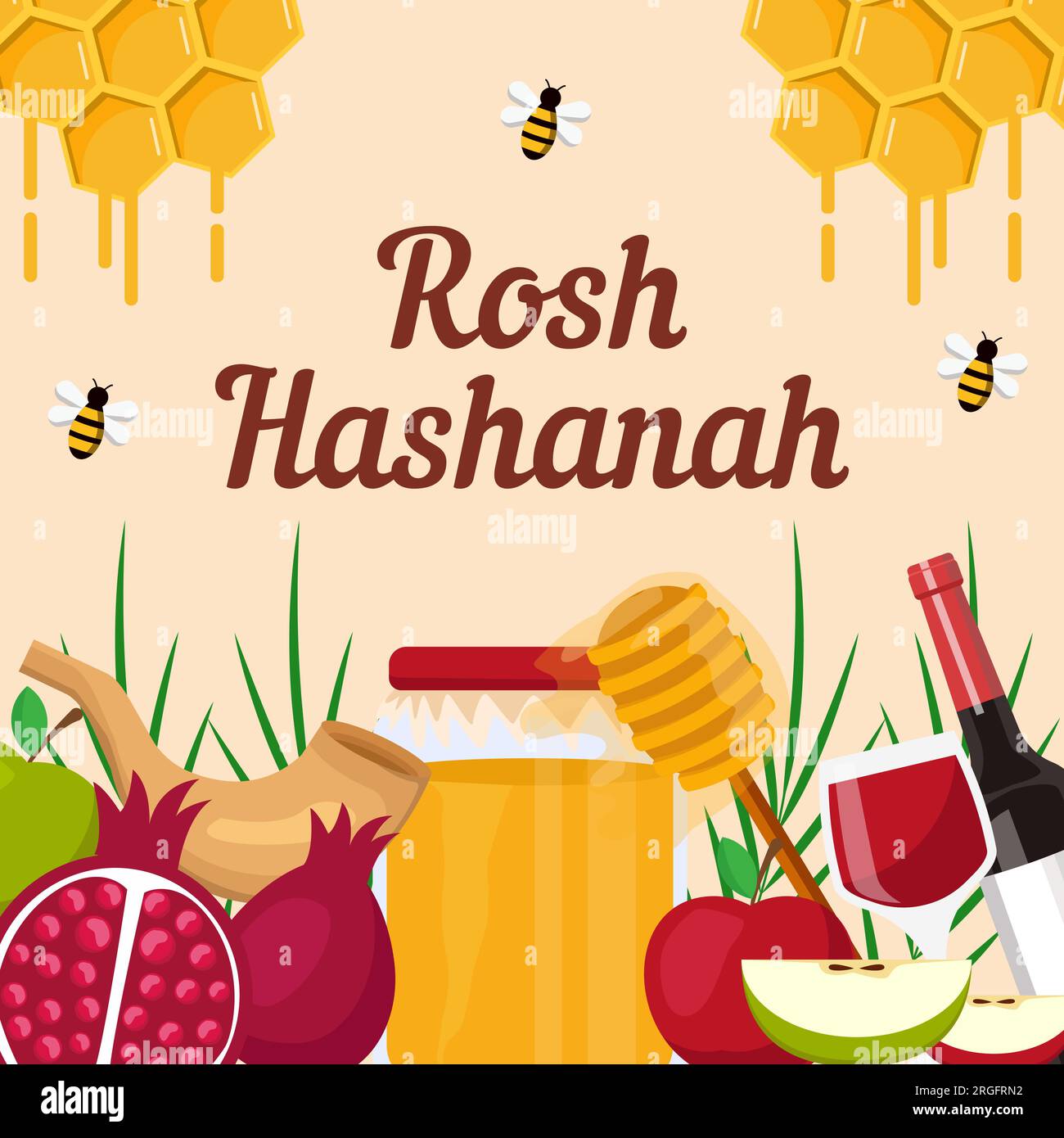 Vector Rosh Hashanah Illustration In Flat Design Style Stock Vector