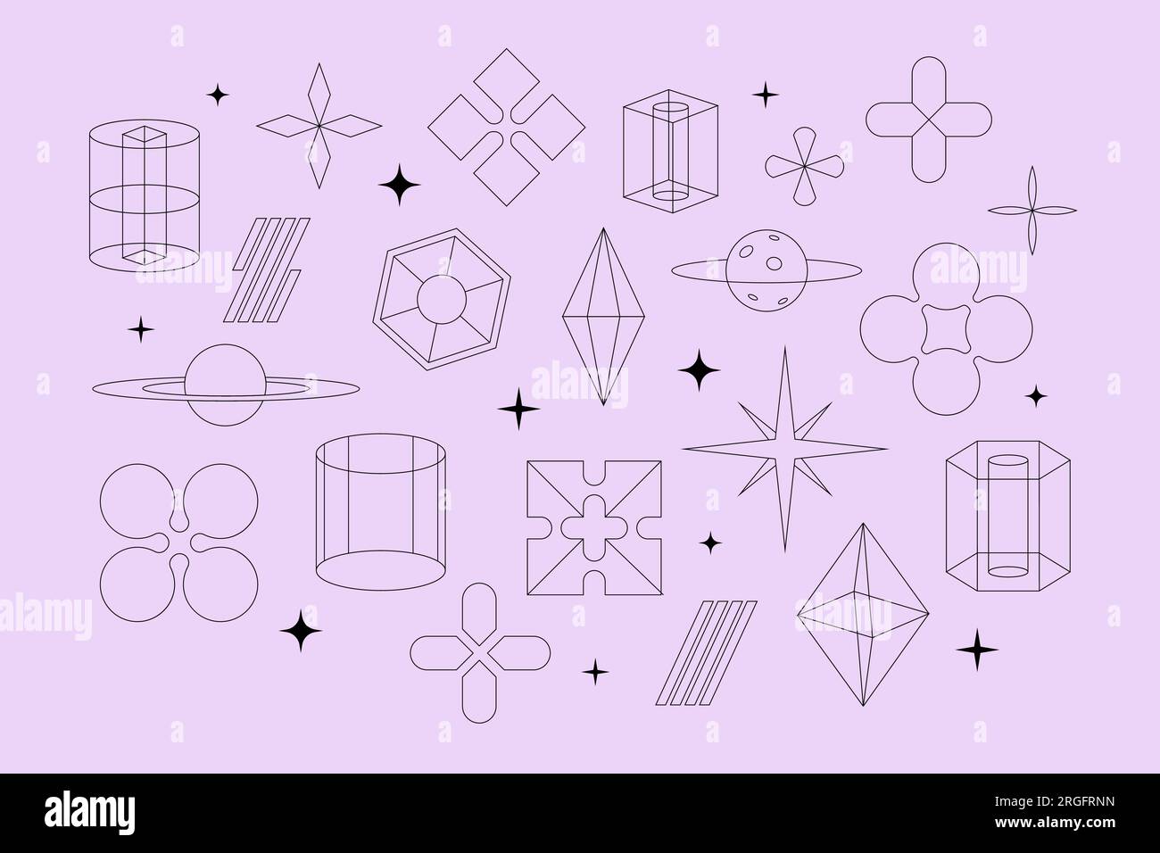 Retrofuturism elements, collection of abstract geometric shapes ...