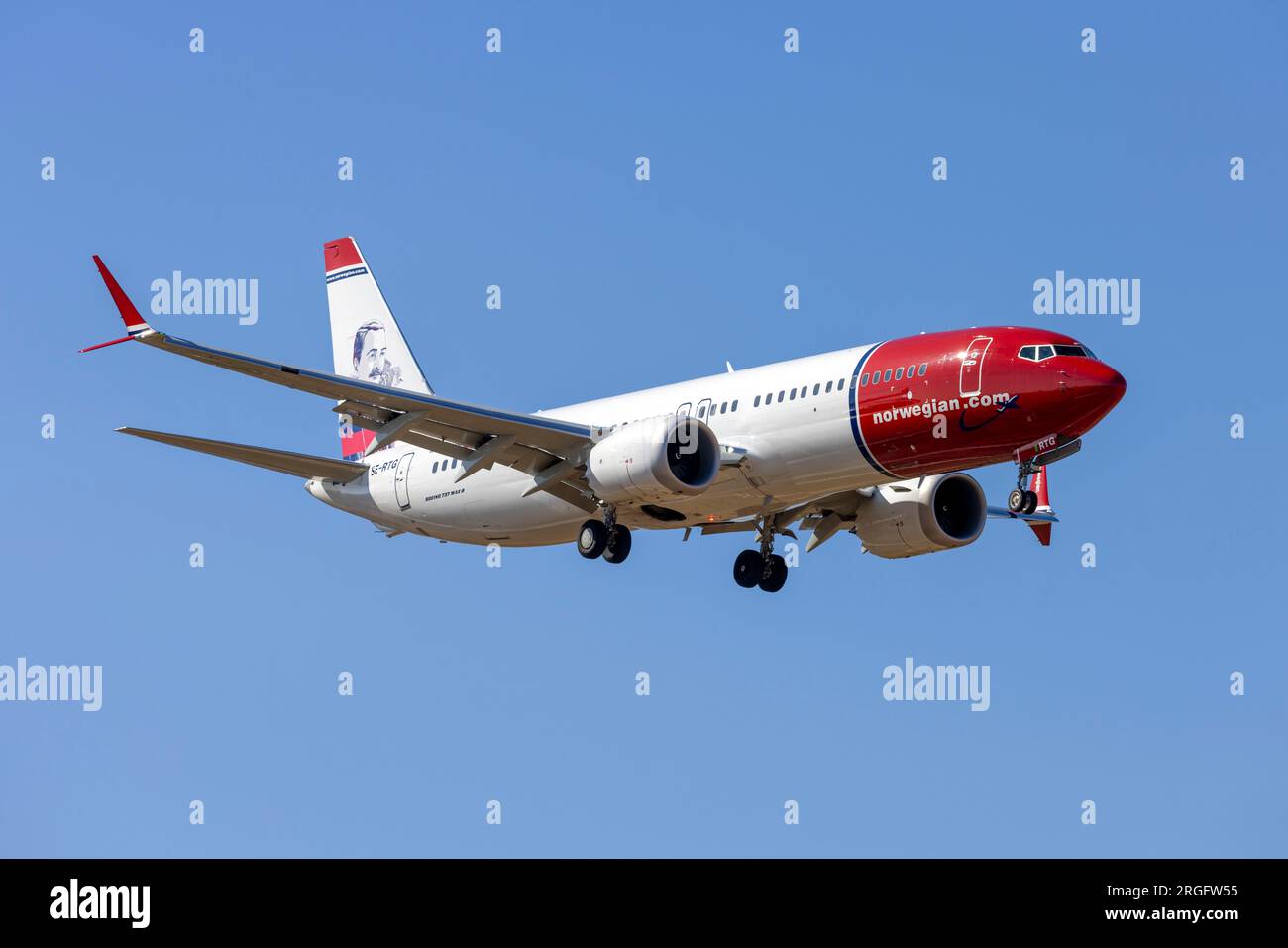 Norwegian Air Sweden Boeing 737-8 MAX (REG: SE-RTG) with the portrait ...