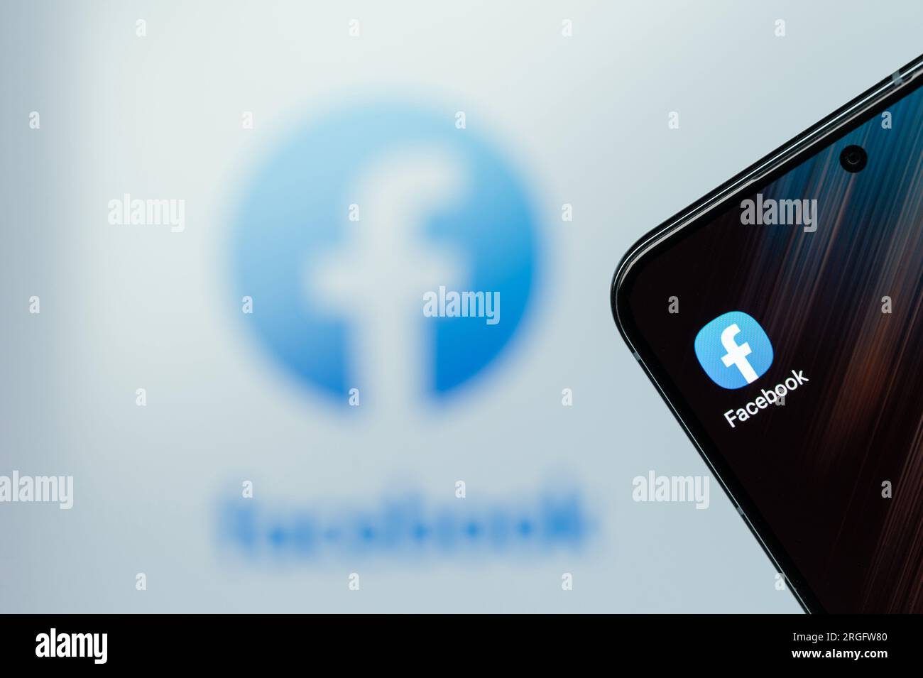 New York, USA - August 6, 2023: Facebook app icon on smartphone screen ...
