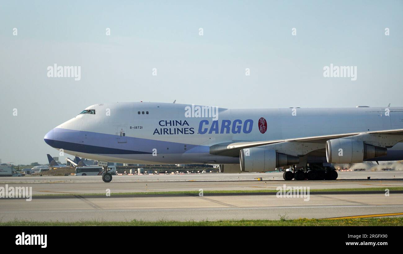 China Airlines Cargo plane taxies on the runway after landing at ...