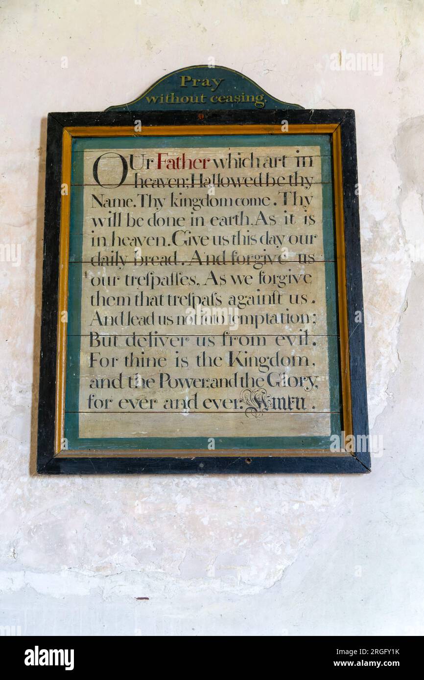 Our father prayer on wooden boards inside Little Wenham church, Suffolk ...