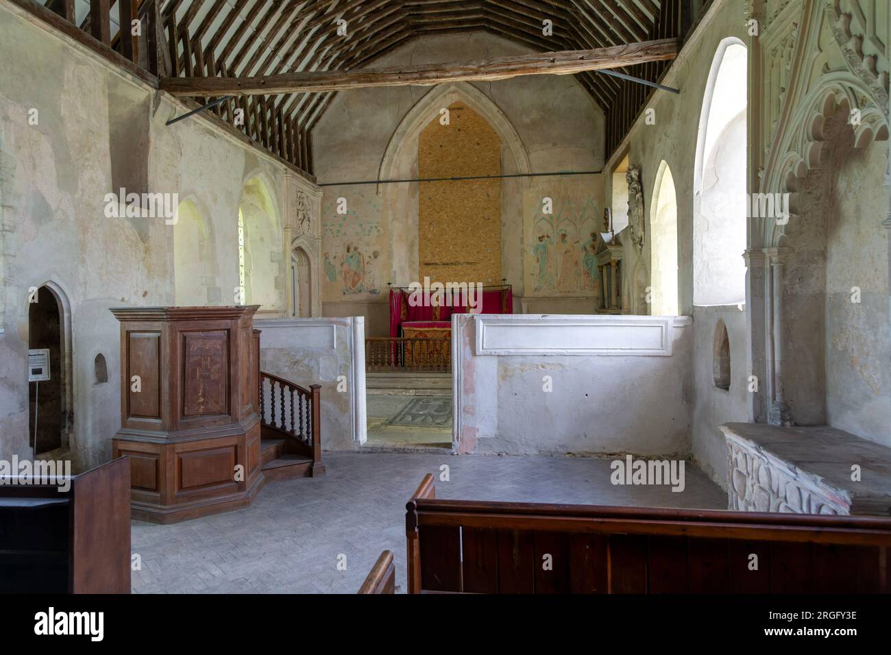 Nave and chancel inside Little Wenham church, Suffolk, England, UK ...
