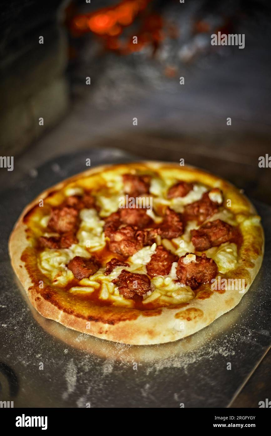 Grilled Chicken Pizza with Red Onion and Cilantro Stock Photo - Alamy