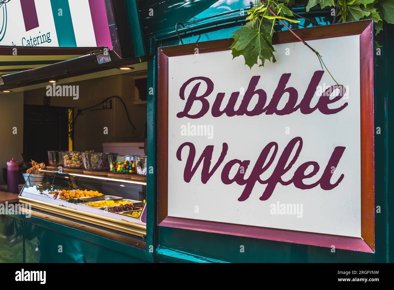 Lettering bubble waffel (german for waffle) at a waffle stand at a ...