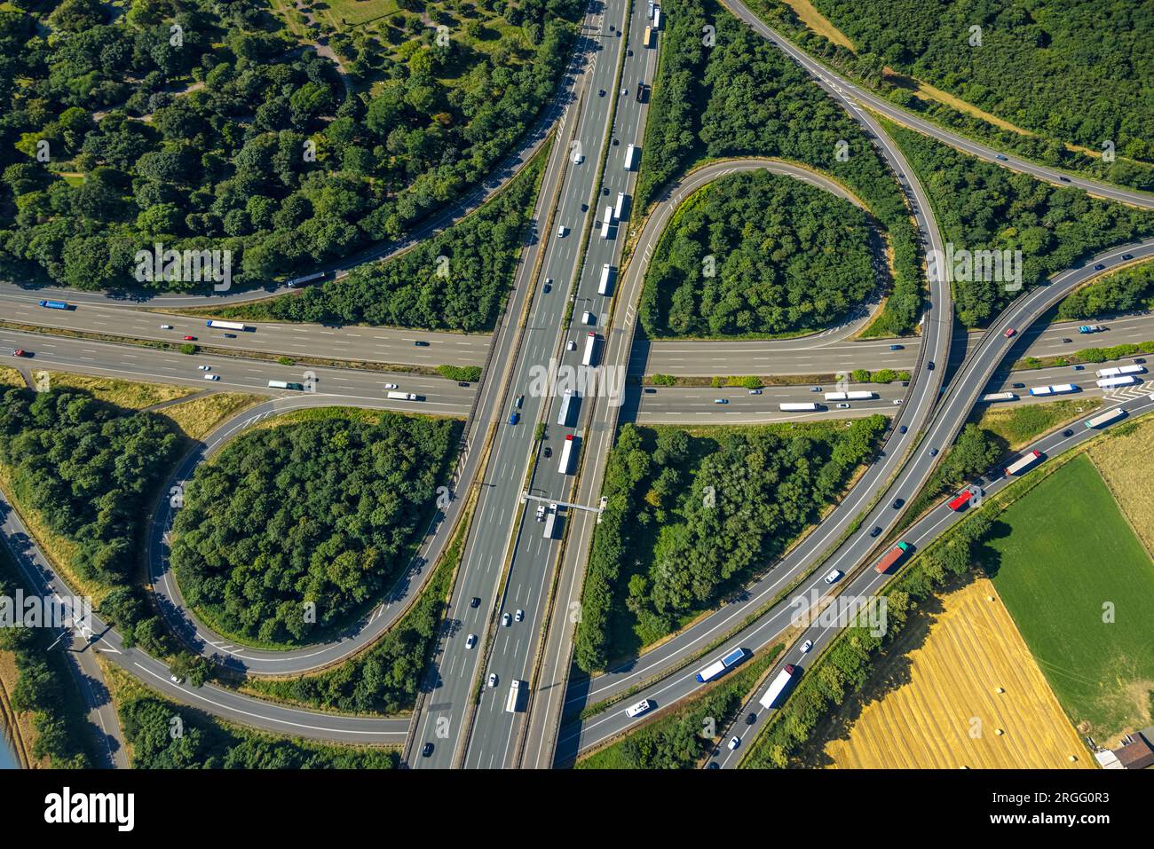 Luftbild, Autobahnkreuz Oberhausen-West, Autobahn A3 und Autobahn A42 ...