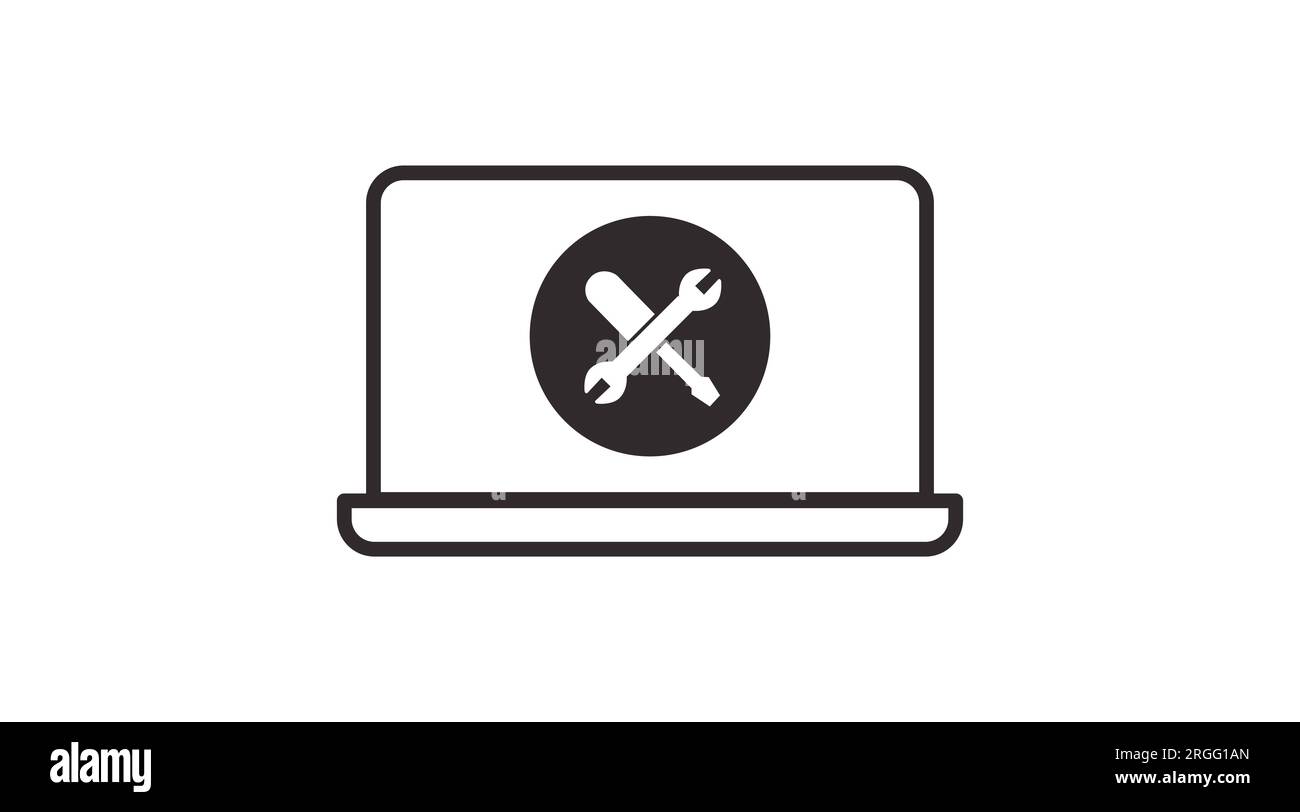 Laptop Fix icon. Vector isolated flat editable black and white ...