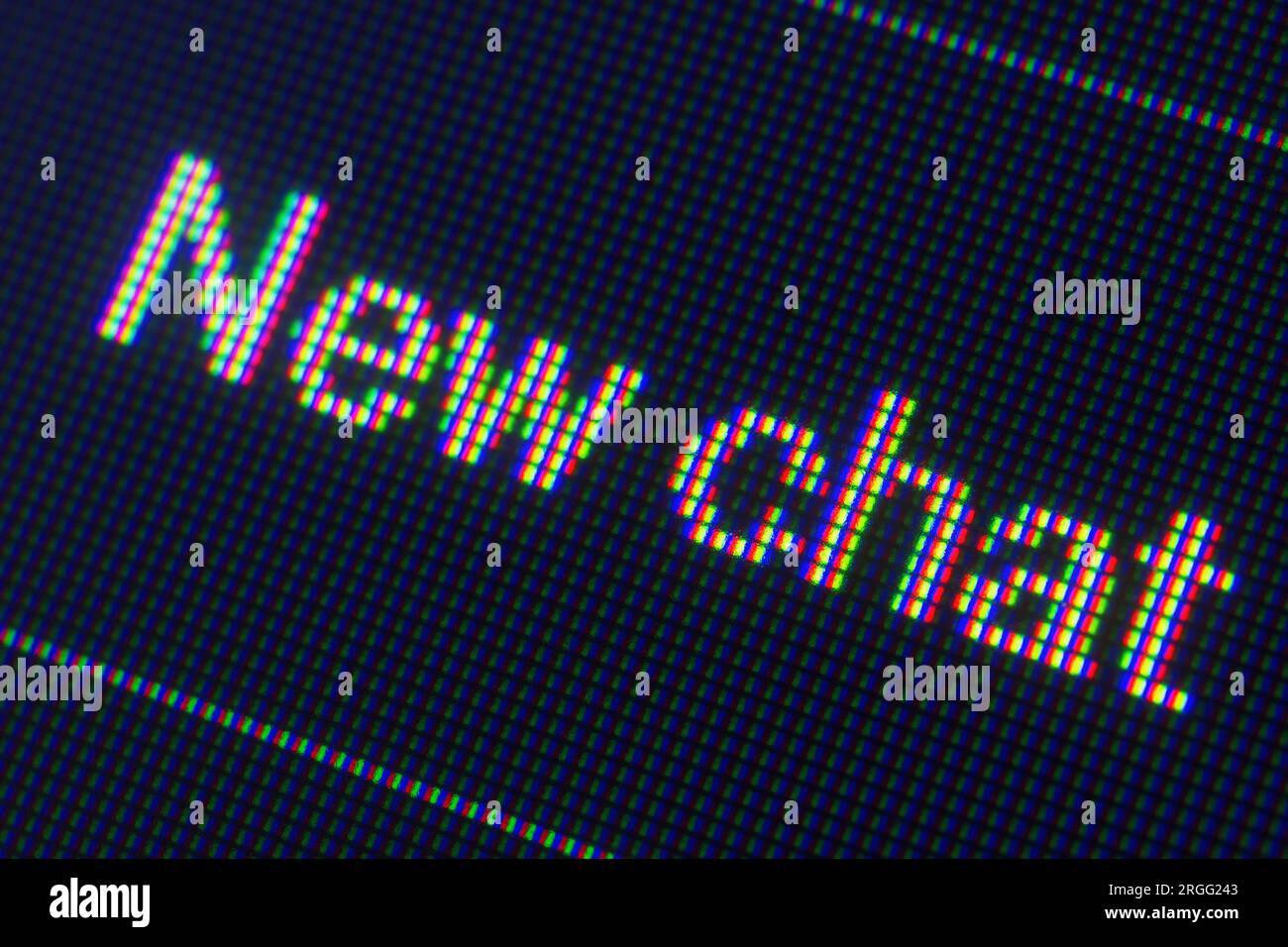 Macro photo of computer screen with a new chat link. AI chat bot ...