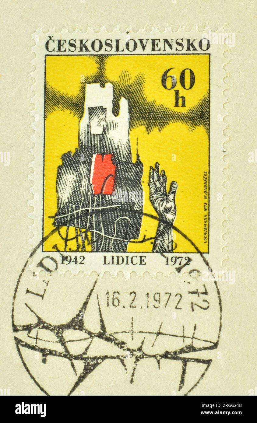 Cancelled postage stamp printed by Czechoslovakia, that Commemorates ...
