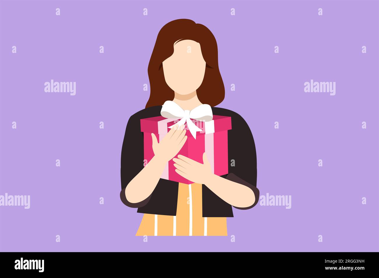 Character flat drawing of happy beautiful woman holding big ribbon bow ...
