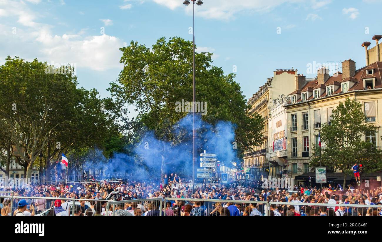 Paris, France, 2018. View of the crowd place de la Bastille and Blvd ...