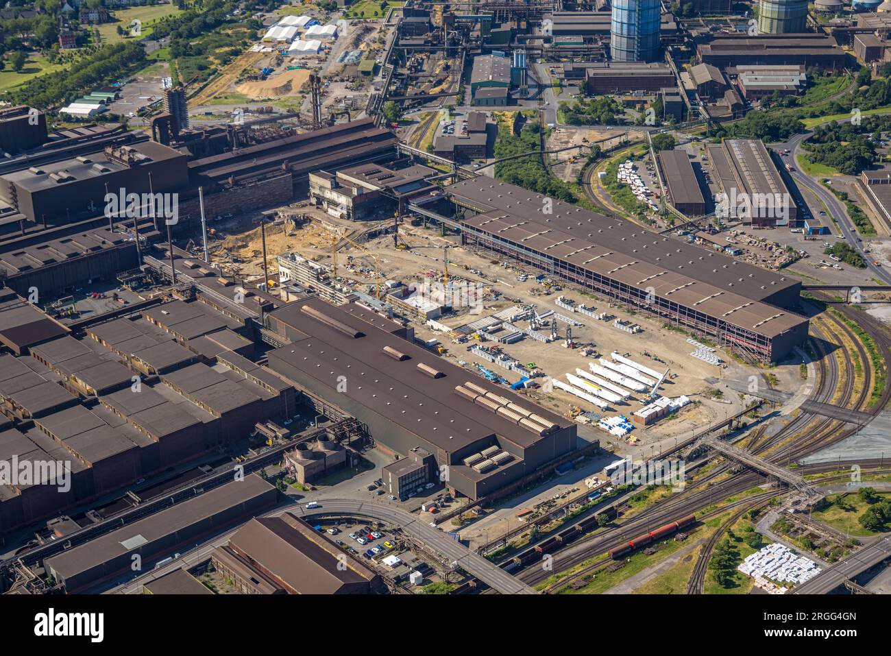 Aerial view, thyssenkrupp Steel Europe - hot strip mill, construction site, Marxloh, Duisburg ...
