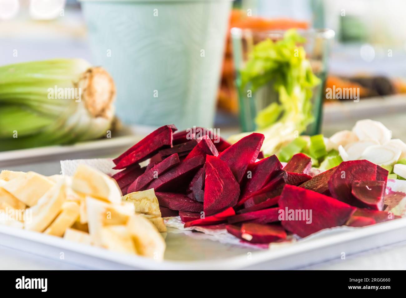 Beetroot and other vegetables cut into small pieces as a raw vegetable ...