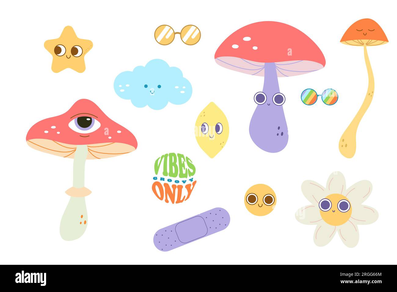 groovy set stickers clip art. Vector illustration flat on white ...