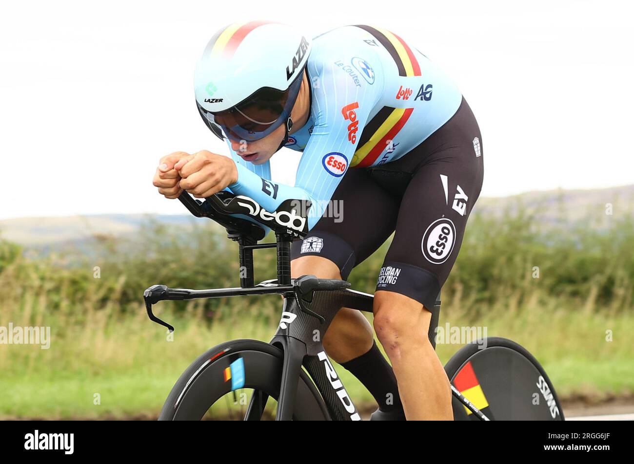 Glasgow, UK. 09th Aug, 2023. Belgian Alec Segaert pictured during the Men U23 time trial race at ...