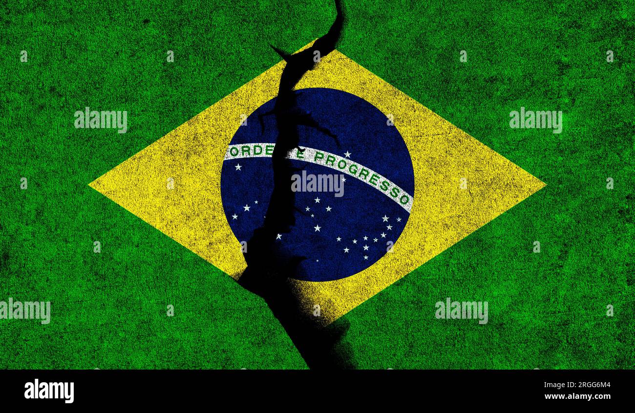Brazil flag on cracked wall background. Brazil crisis, political ...