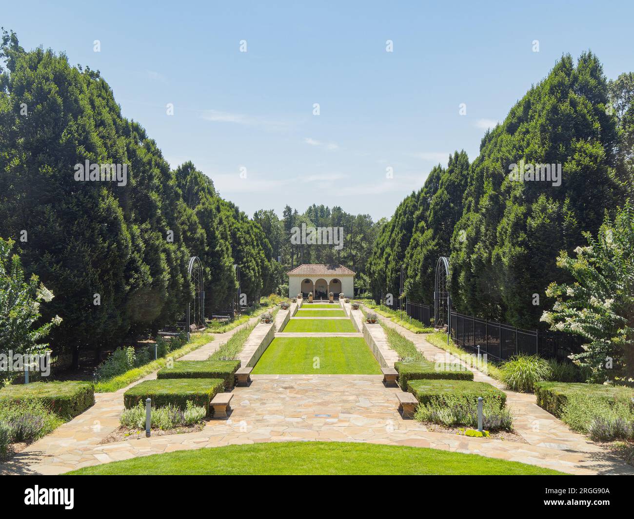 Sunny view of the garden of Philbrook Museum of Art at Tulsa, Oklahoma ...