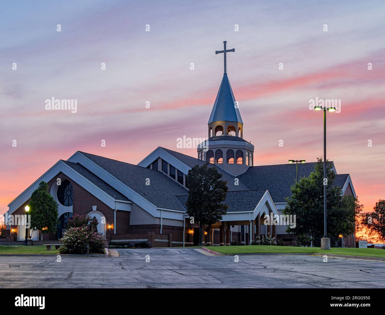 Sunset view of the St Monica Catholic Church at Edmond, Oklahoma Stock ...